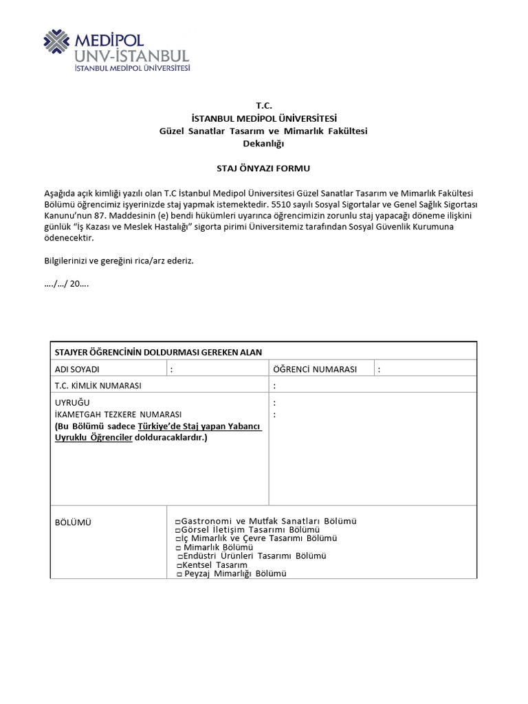 Staj Onyazi Formu | PDF