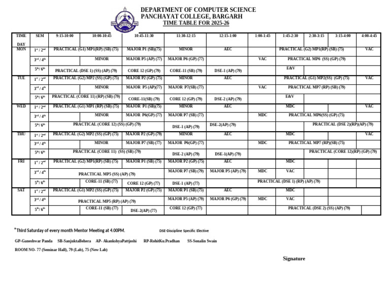 Computer Science 2025-26 Timetable | PDF