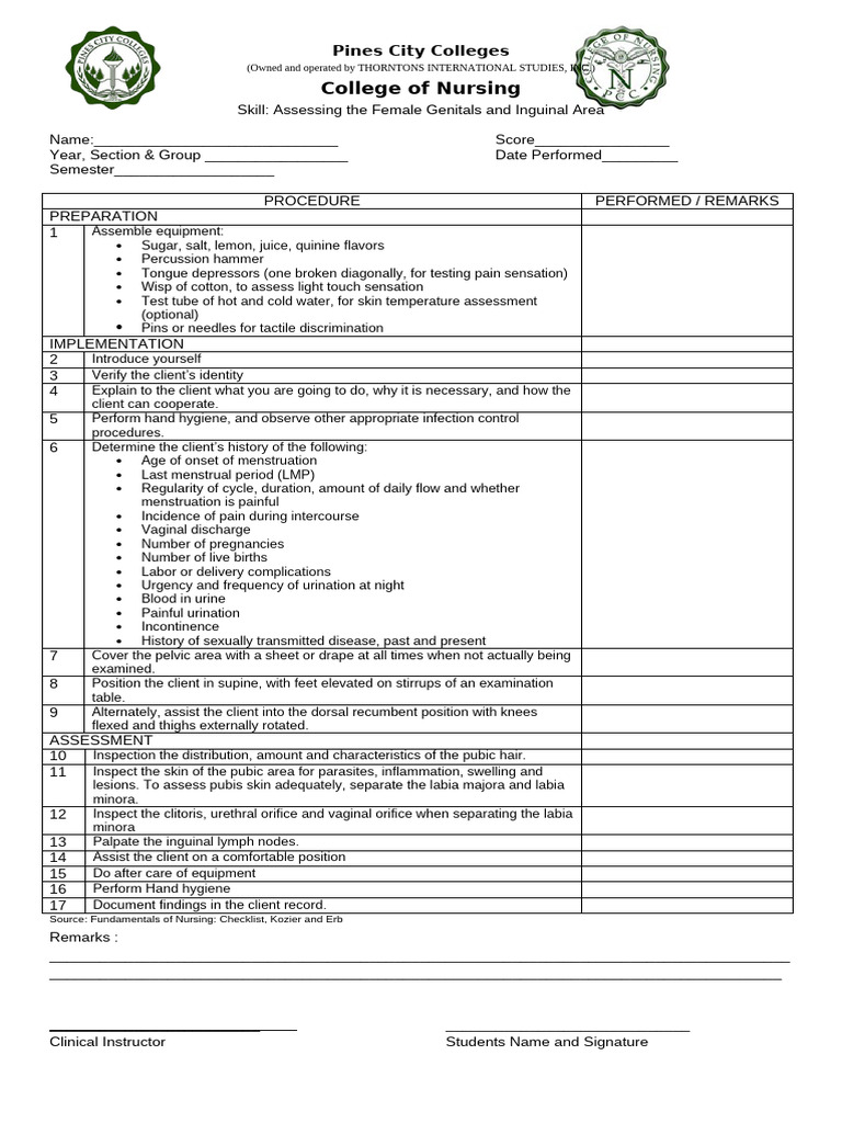 Assessing The Female Genitals and Inguinal Area | PDF | Labia | Vagina