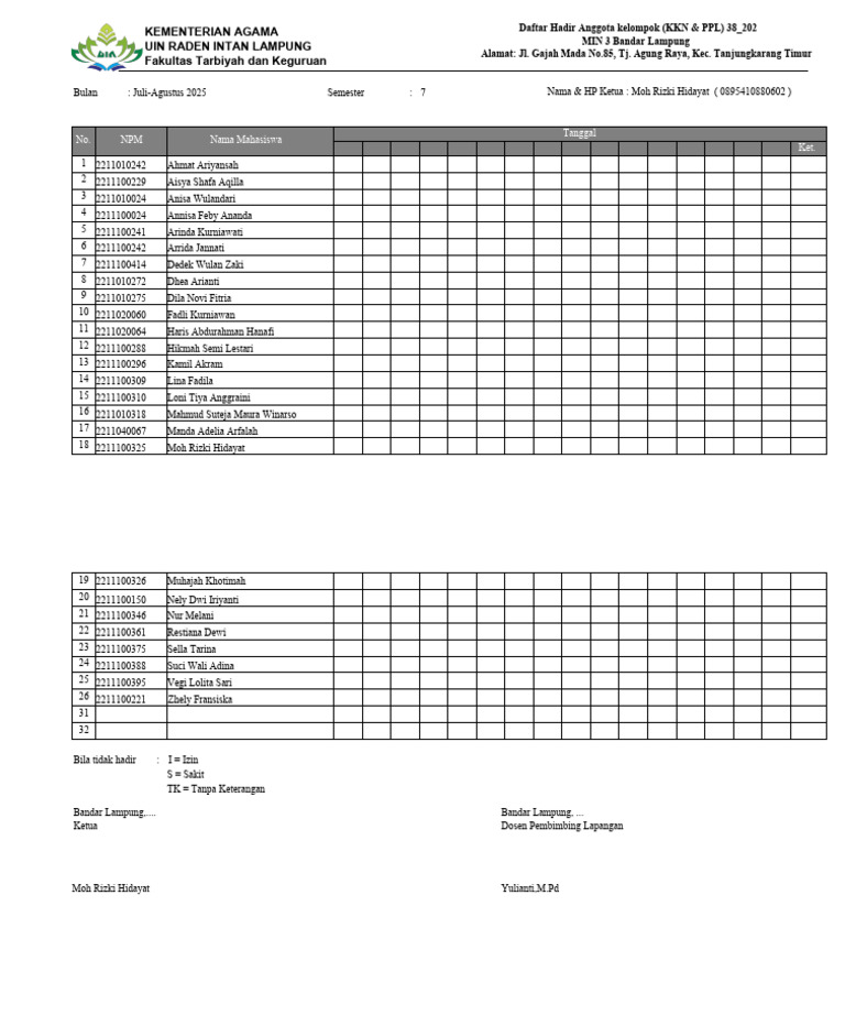 Absen KKN&PPL Kel.38 - 202 | PDF