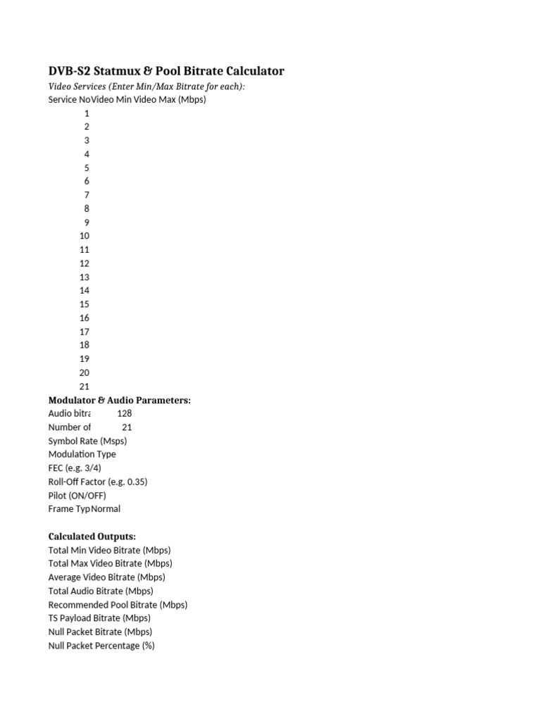 DVB-S2 Pool Bitrate Calculator | PDF