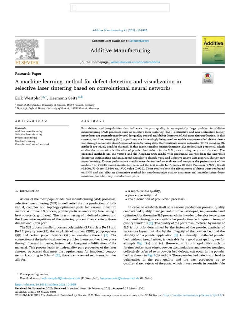 A Machine Learning Method For Defect Detection And Visualization In Selective Laser Sintering