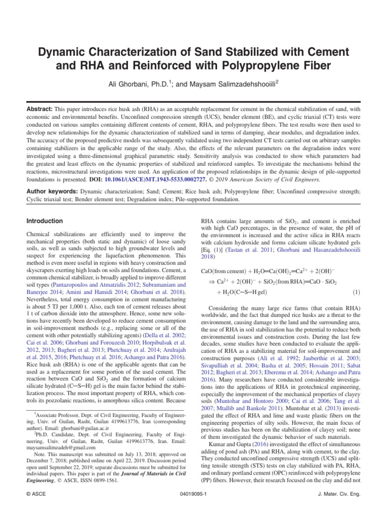 Dynamic Characterization of Sand Stabilized With Cement and RHA and ...