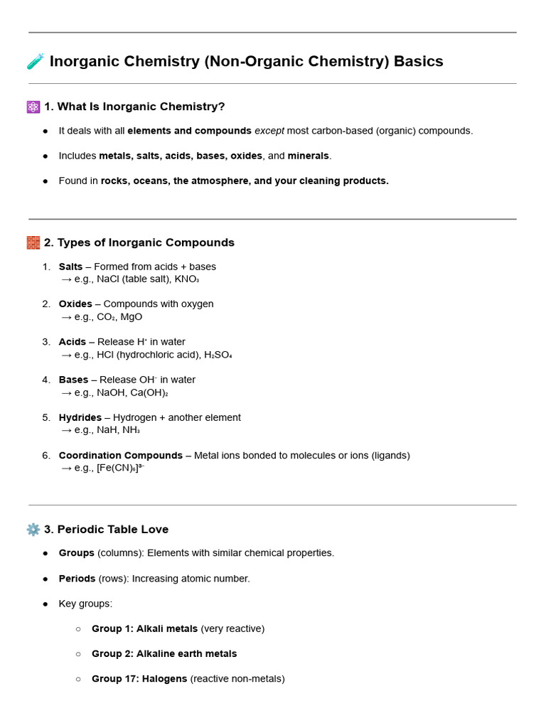Inorganic Chemistry Basics Guide | PDF