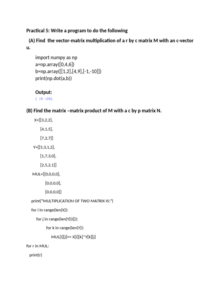 Vector-Matrix and Matrix-Matrix Multiplication | PDF