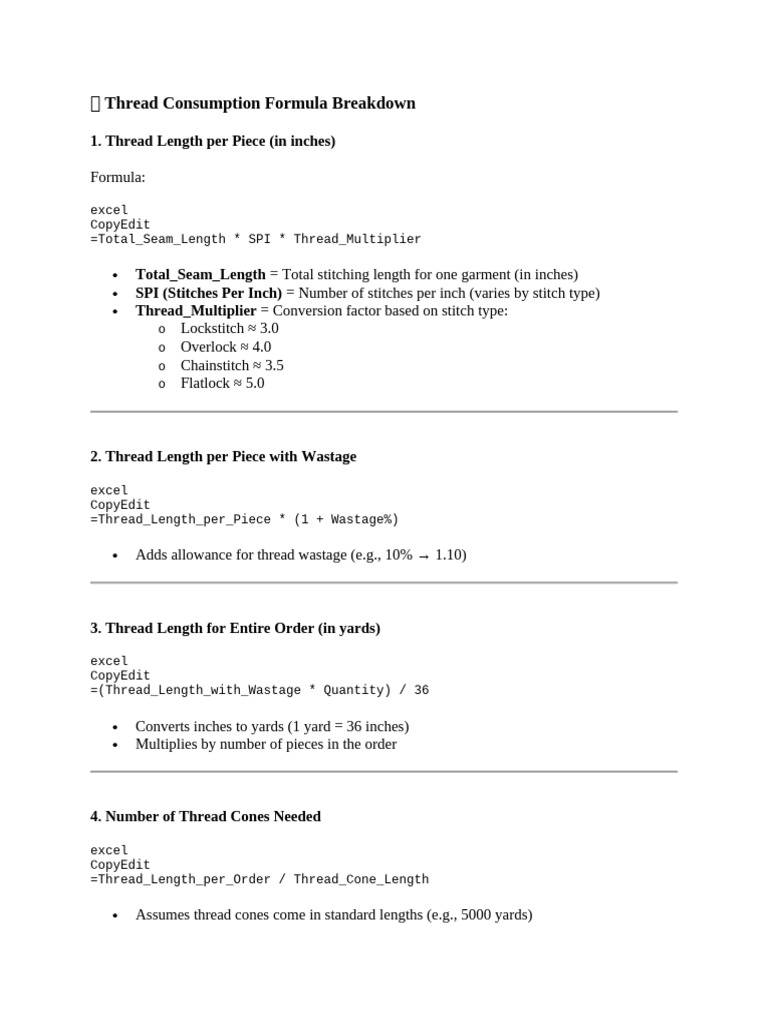 Thread Consumption Calculation Guide | PDF