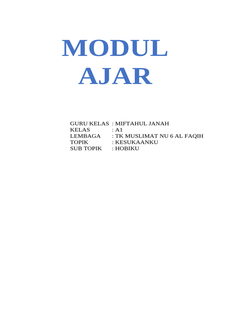 Modul Ajar Kesukaan Anak TK A1 | PDF