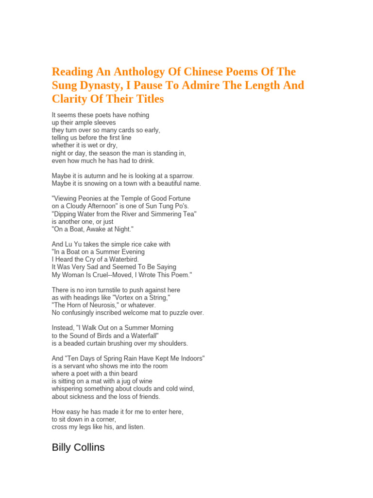 Reading An Anthology of Chinese Poems of The Sung Dynasty | PDF