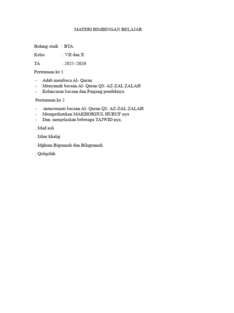 Materi Bimbingan Belajar BTA | PDF