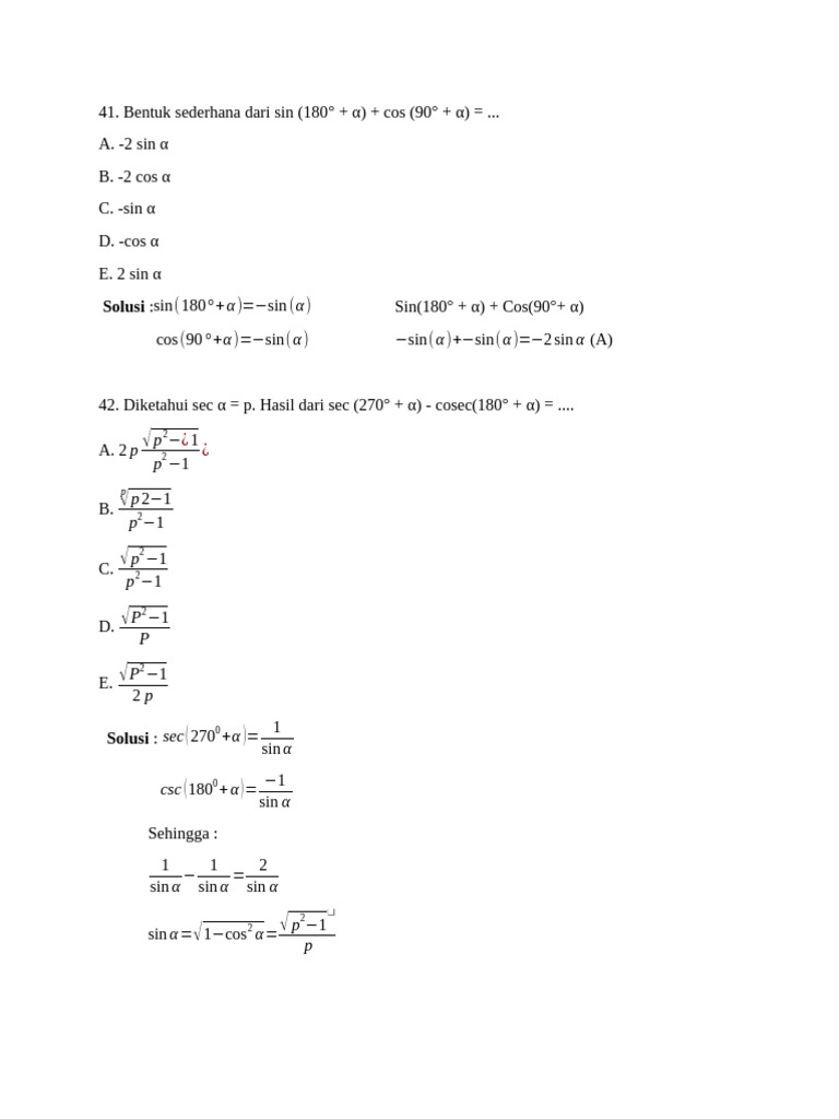 Trigonometri: Penyederhanaan Fungsi Sinus dan Cosinus | PDF