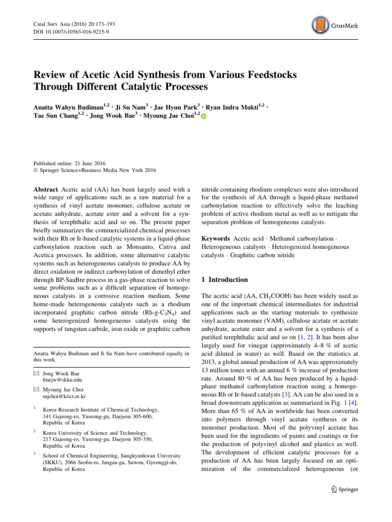 Review of Acetic Acid Synthesis From Various Feedstocks Through ...