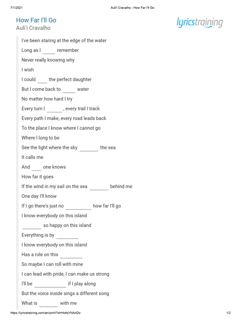 Print Lyrics: How Far I'll Go | PDF