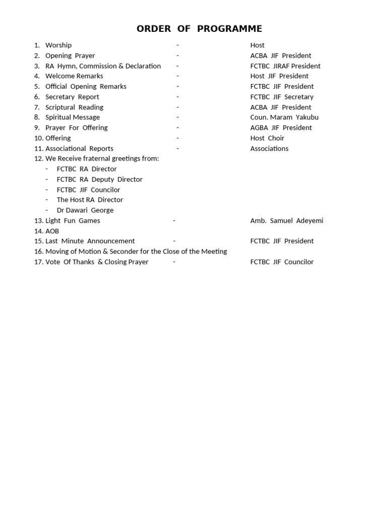 Order of Programme | PDF