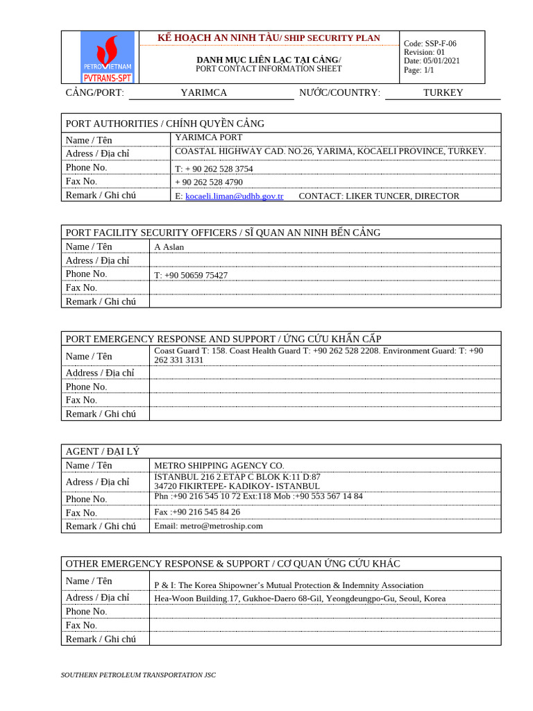 SSP 06 Port Contact Yarimca | PDF
