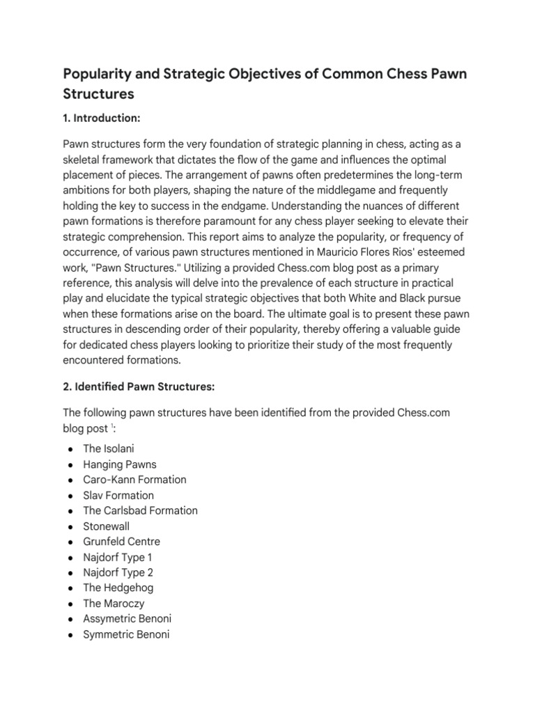 Pawn Structure Popularity and Objectives | PDF | Chess Openings | Chess Strategy