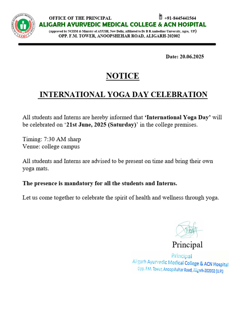 Yoga Day Notice | PDF