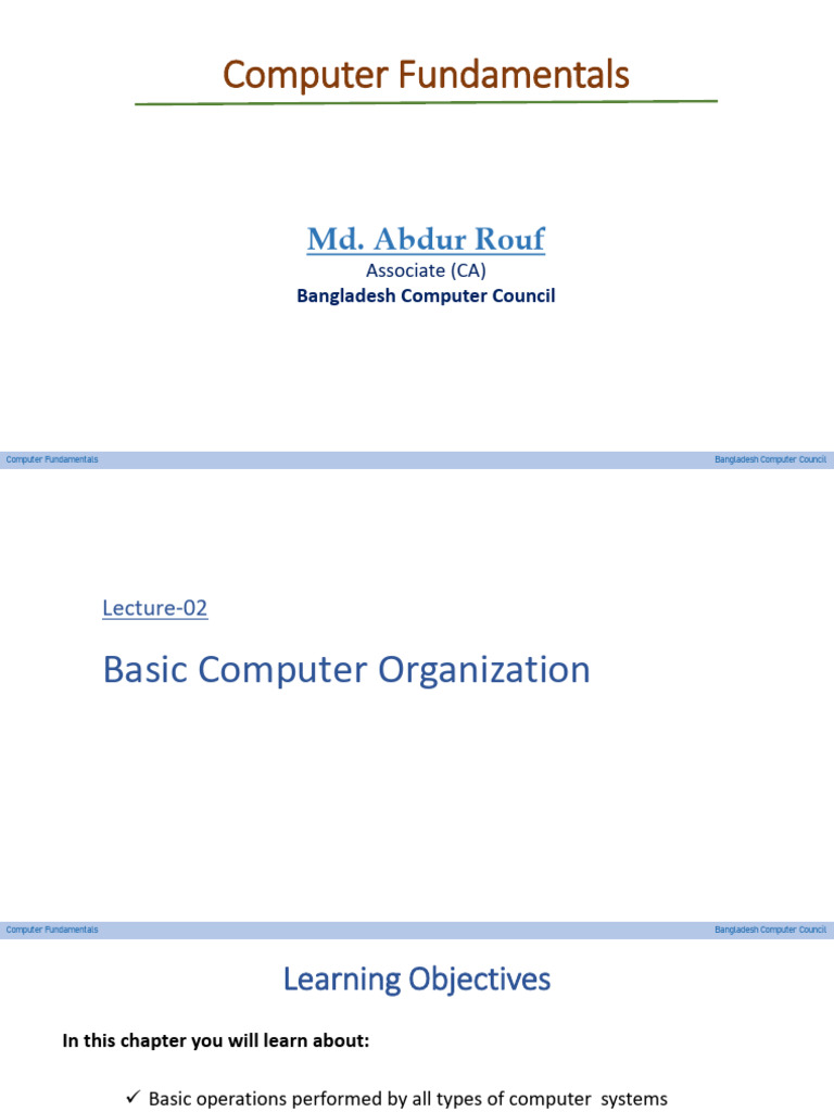 L-2 Basic Computer Orgnization | PDF | Computer Data Storage | Central Processing Unit