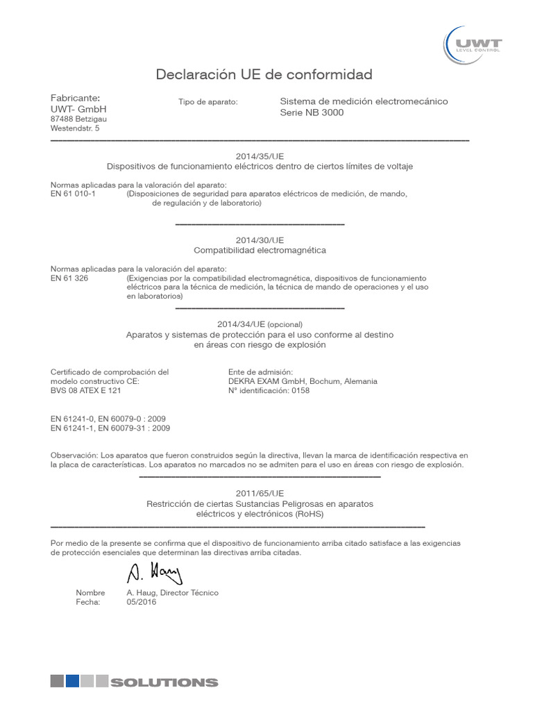 Declaración de Conformidad CE UWT NB 3000 | PDF | Compatibilidad ...