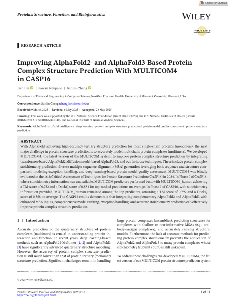 Proteins - 2025 - Liu - Improving AlphaFold2 and AlphaFold3 Based Protein Complex Structure ...