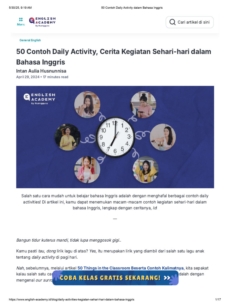 50 Contoh Daily Activity Dalam Bahasa Inggris | PDF