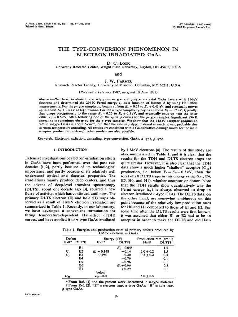 1988 DC Look, J Phys Chem Solids 49, 97 | PDF | Gallium Arsenide ...