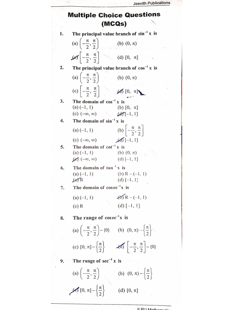 Inverse Trigonometric Functions MCQ's | PDF