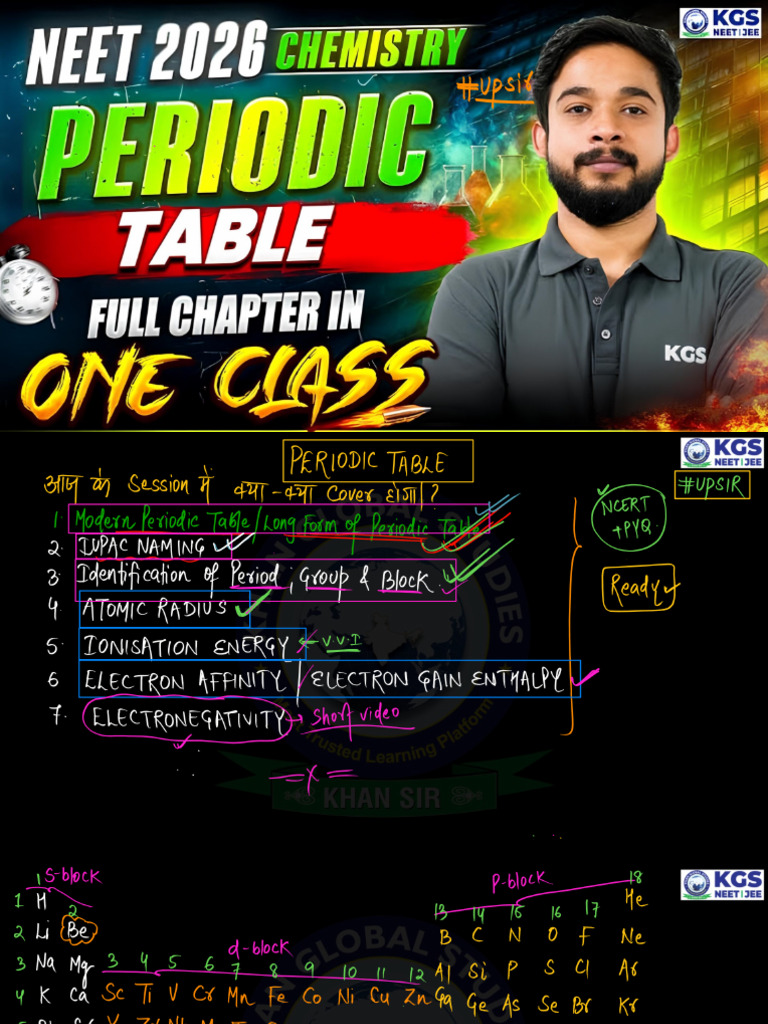 Periodic Table One Shot Yt by UP Sir 13 07 25 | PDF
