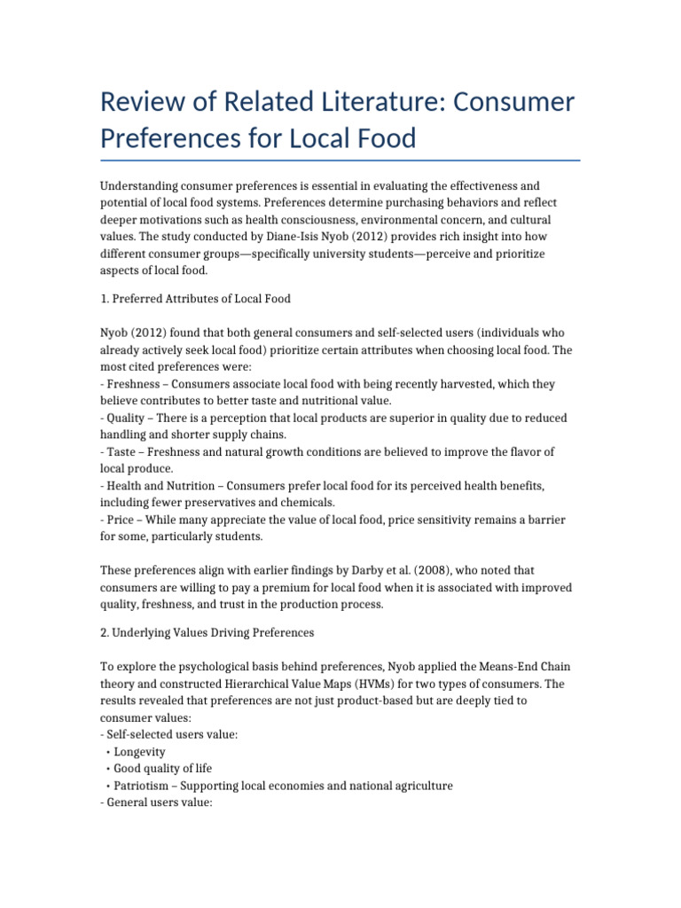 RRL Consumer Preferences Local Food | PDF | Local Food | Consumer Behaviour