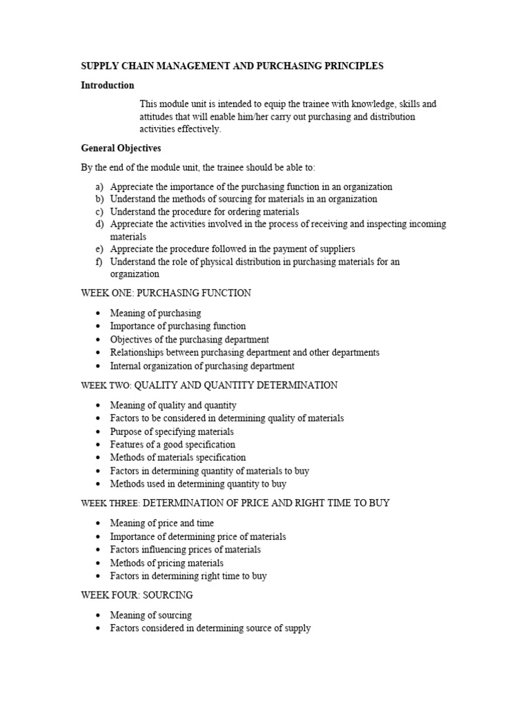 Supply Chain Management and Purchasing Principles CBM Course Outline | PDF | Supply Chain | Business