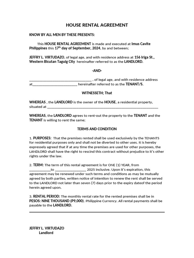 House Rental Agreement Template | PDF