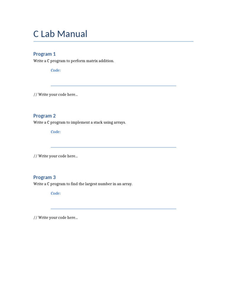 C Lab Manual: Matrix, Stack, Array | PDF