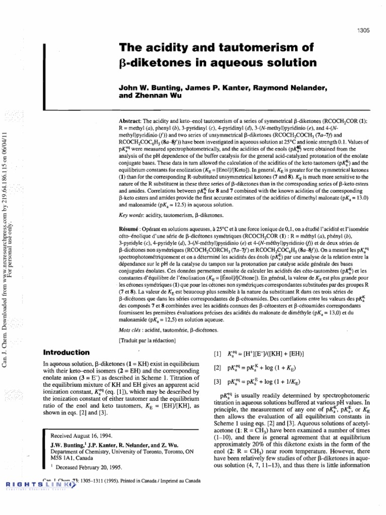 Acidity of Beta Diketone | PDF | Ketone | Acid Dissociation Constant