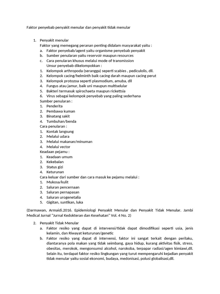 Faktor Penyebab Penyakit Menular Dan Penyakit Tidak Menular | PDF