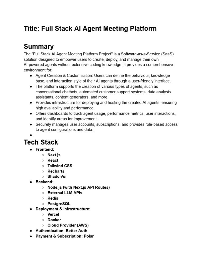 Full Stack AI Agent Platform Overview | PDF