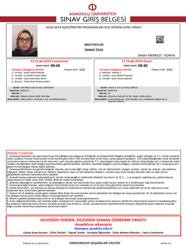Sinav Giris Belgesi Onemli Uyarilar | PDF