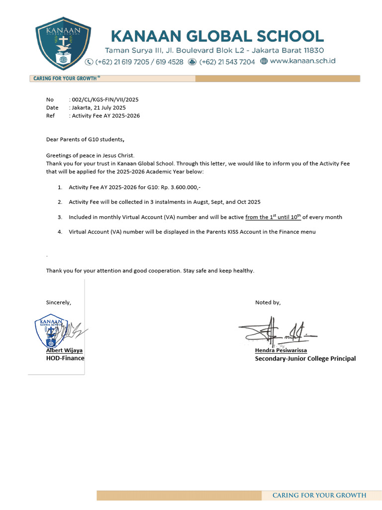 Fin - Circular Letter - Activity Fee AY 25.26 - G10 | PDF
