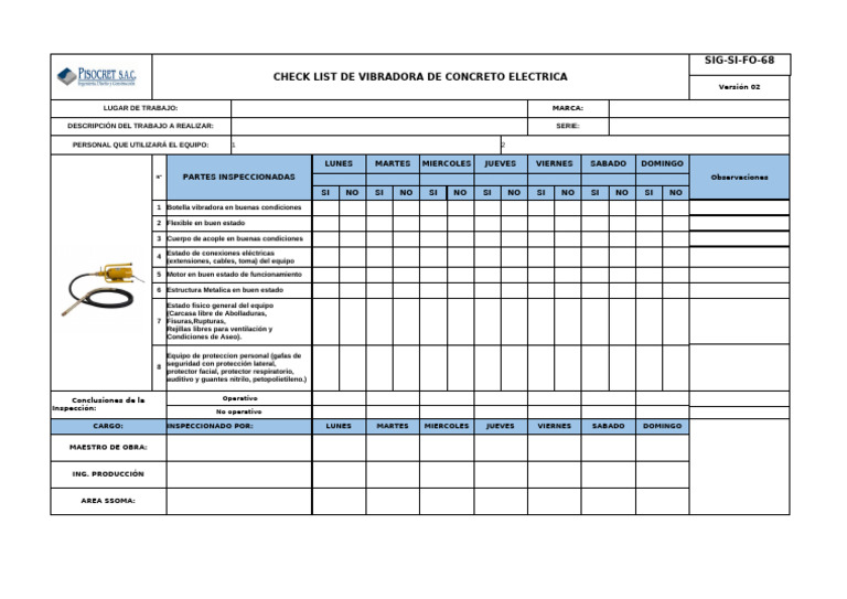Sig Si Fo 68 Checklist Vibradora v02 | PDF