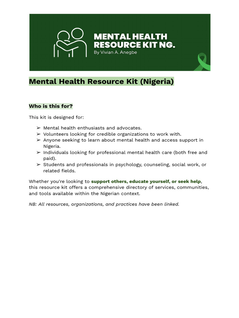 Mental Health Resource Kit | PDF | Mental Health | Psychotherapy