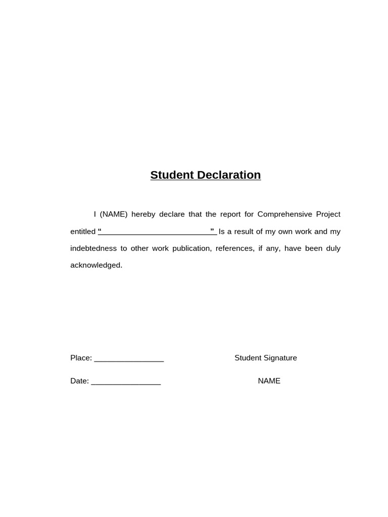 Student Declaration for Project Report | PDF