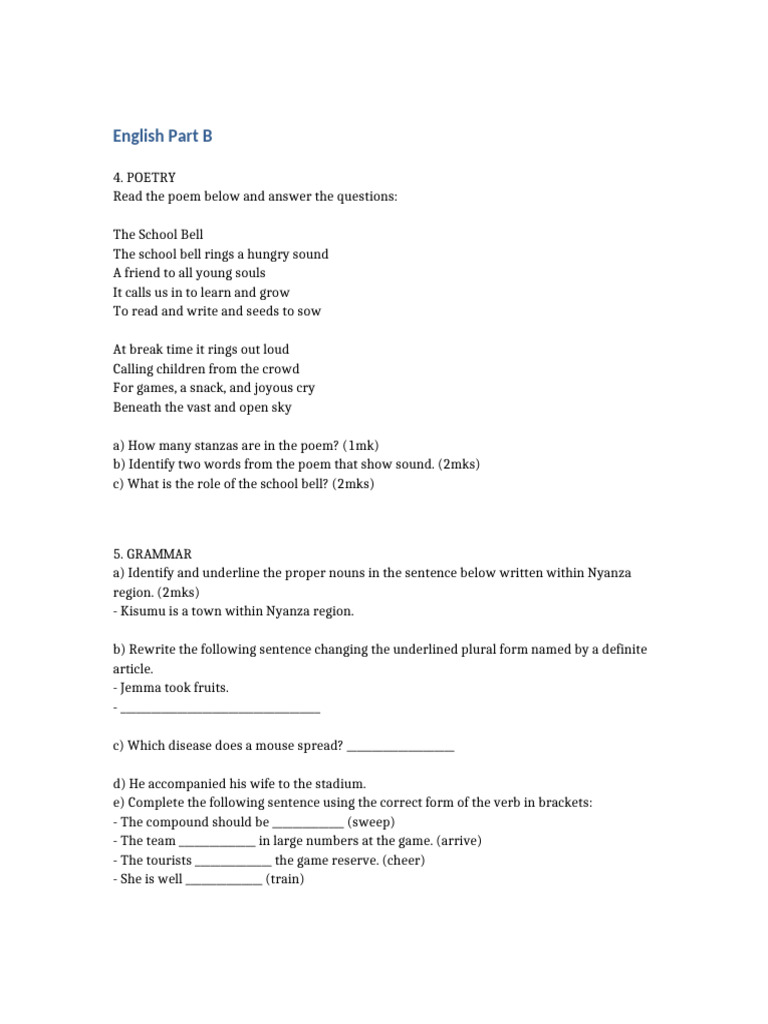Poetry and Grammar Exercises for Kids | PDF