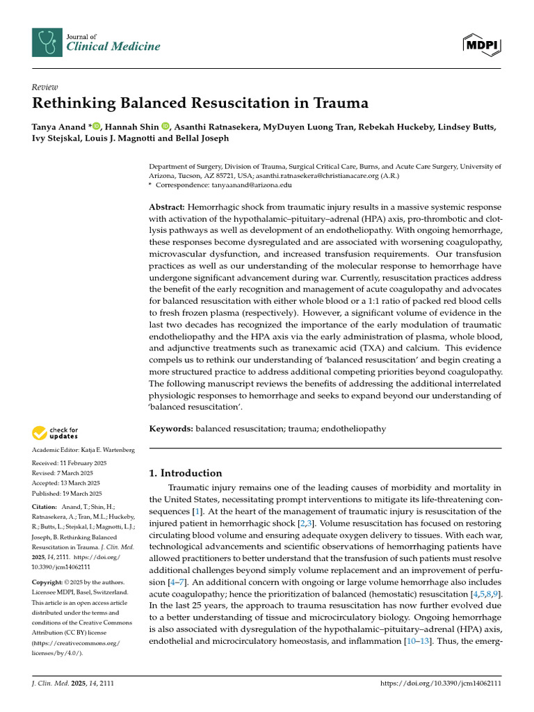 Rethinking Balanced Resuscitation in Trauma | PDF | Coagulation | Bleeding