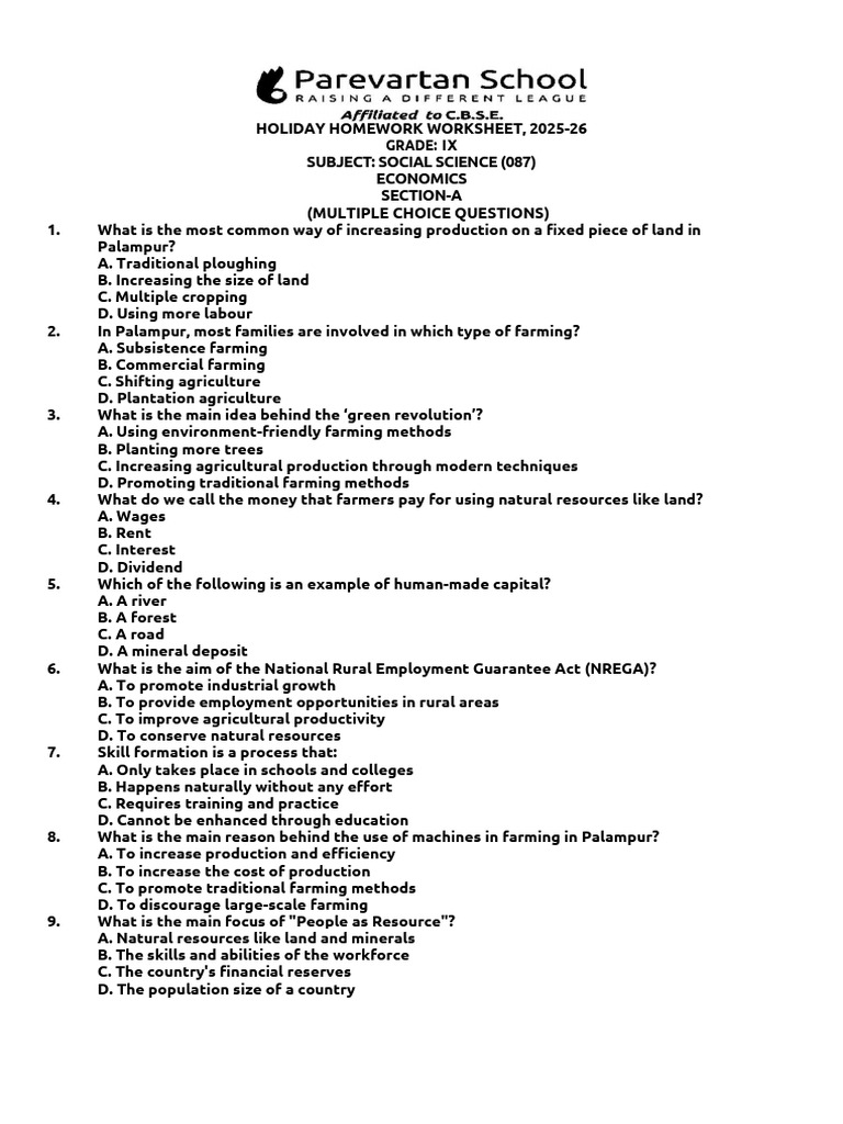 Economics Worksheet HHW Ix | PDF | Agriculture | Food Industry