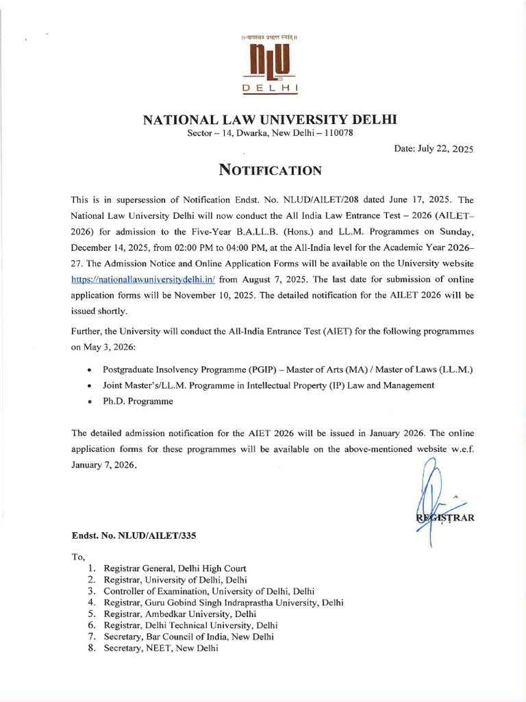 Ailet 2026 Notification | PDF