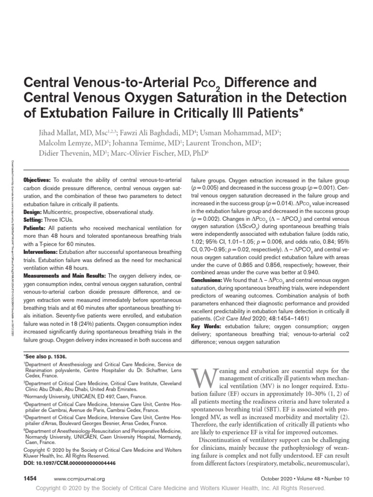 Central Venous Oxygen Saturation | PDF | Receiver Operating Characteristic | Intensive Care Medicine