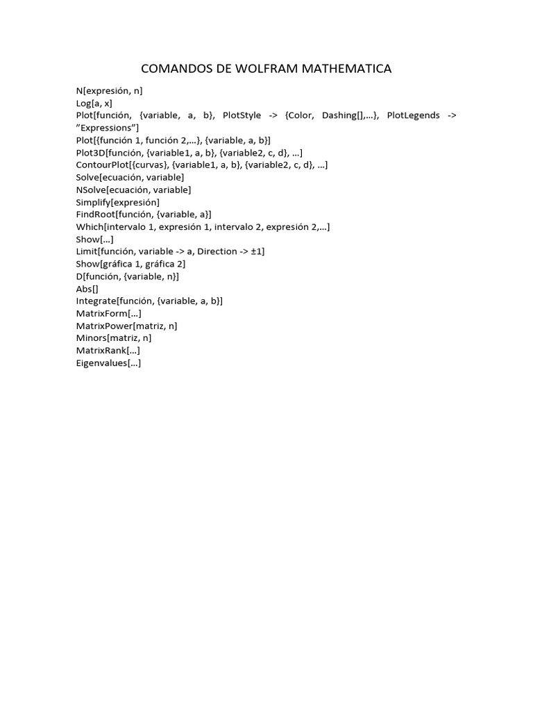 Comandos de Wolfram para El Examen | PDF