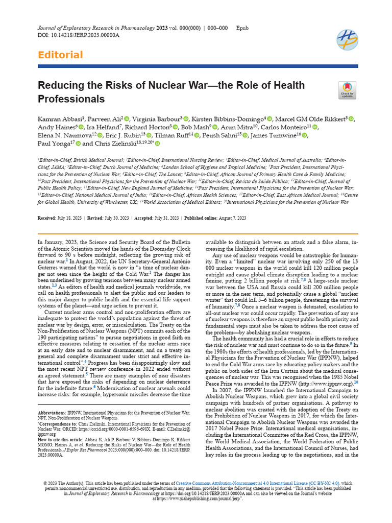 Abbasi - Reducing The Risks of Nuclear War. The Role of Health ...