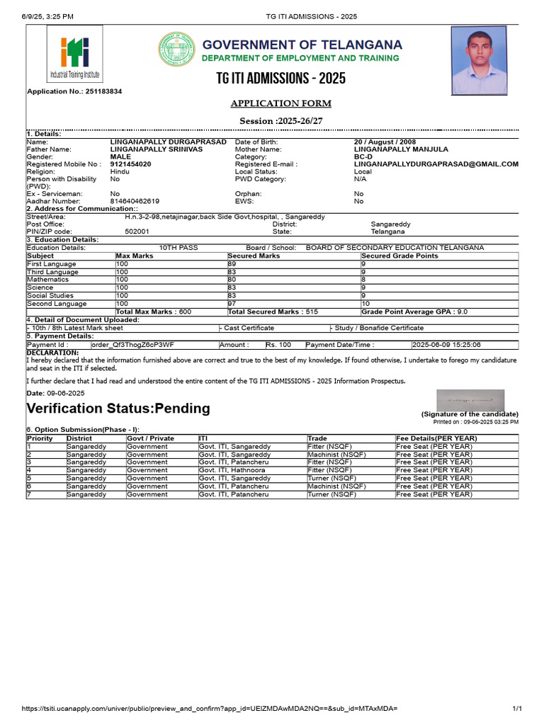 TG ITI Admissions Application 2025 | PDF | Machinist