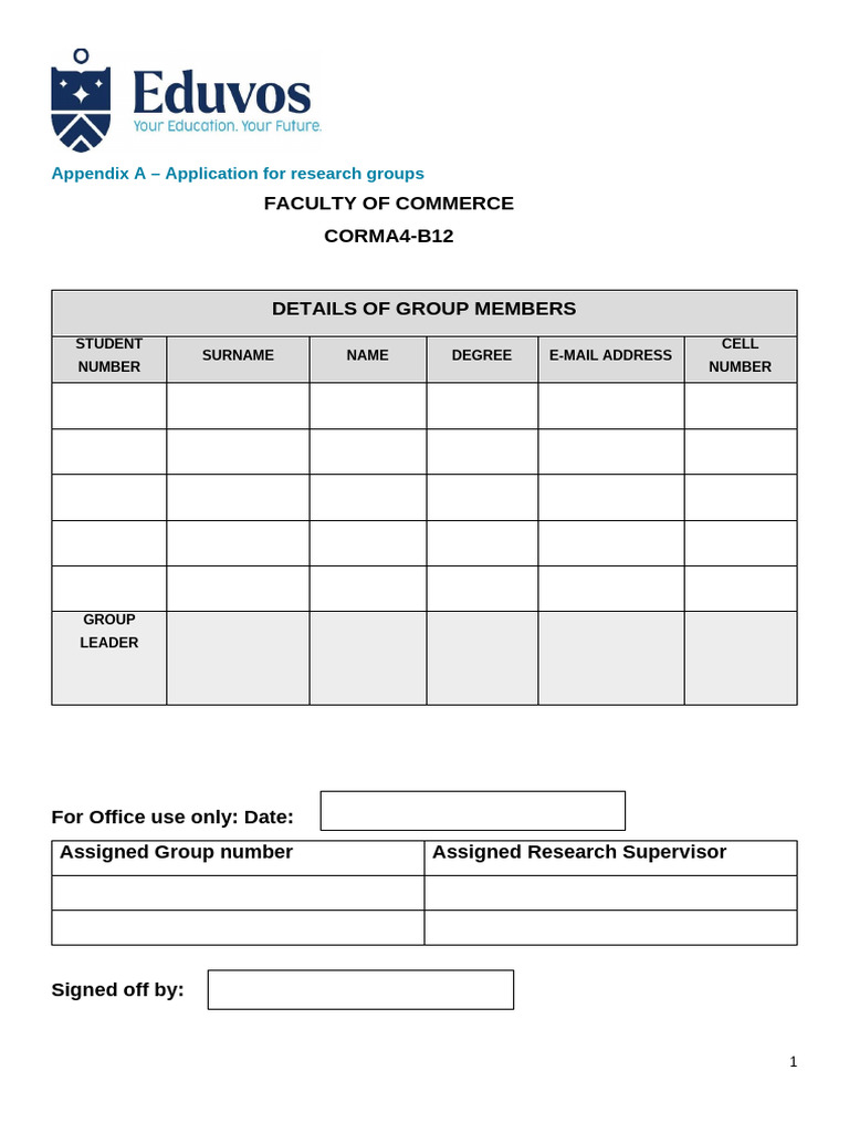CORPA3-B14 Appendix A - Application For A CORPA3-B14 Research Group 6 | PDF