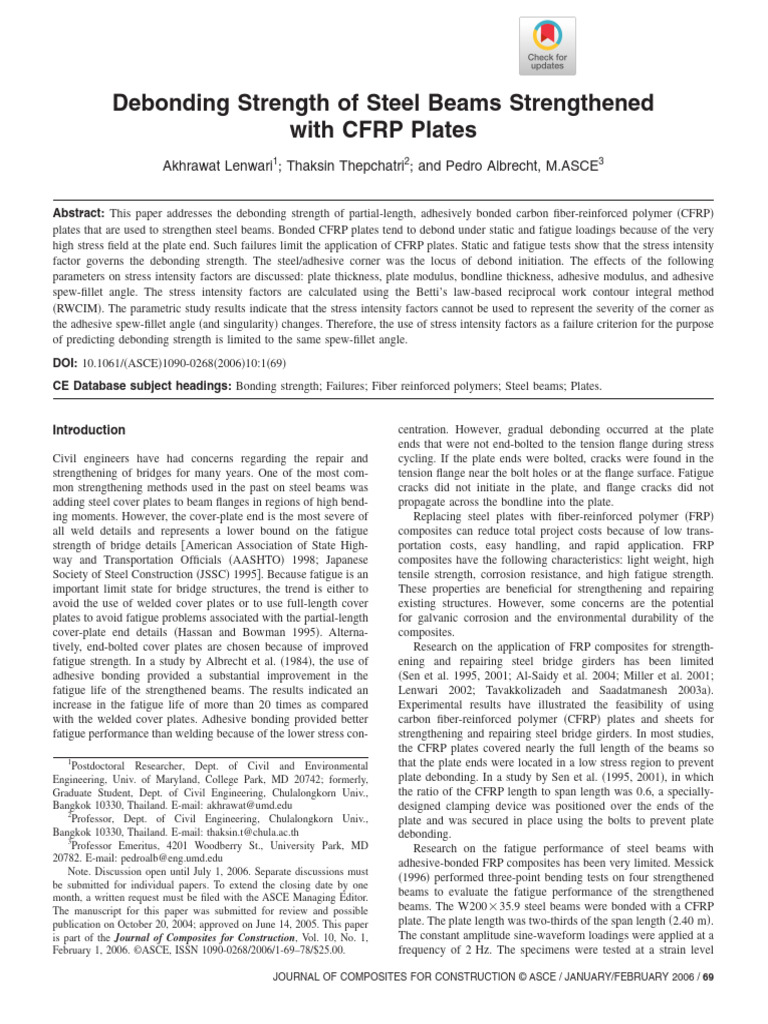 Lenwari Et Al Debonding Strength of Steel Beams Strengthened With CFRP ...