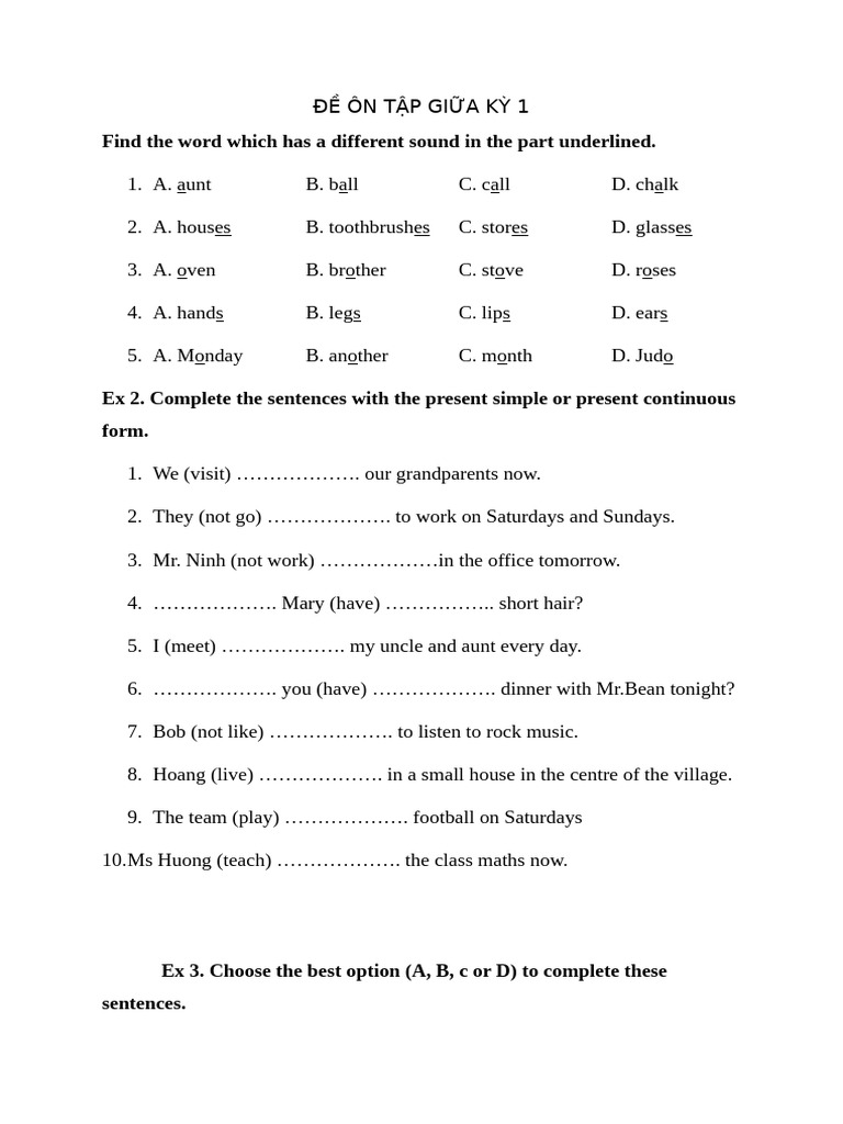 Midterm Review Exercises for English Skills | PDF